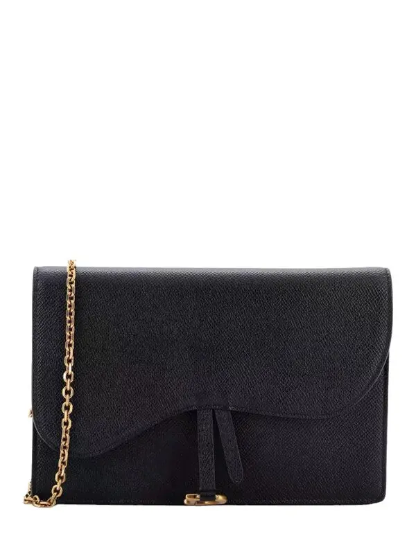 Dior Saddle Chain Leather Clutch Bag - Black
