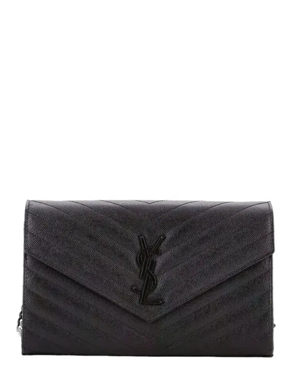 Saint Laurent Classic Monogram Wallet On Chain Matelasse Chevron Leather - Black