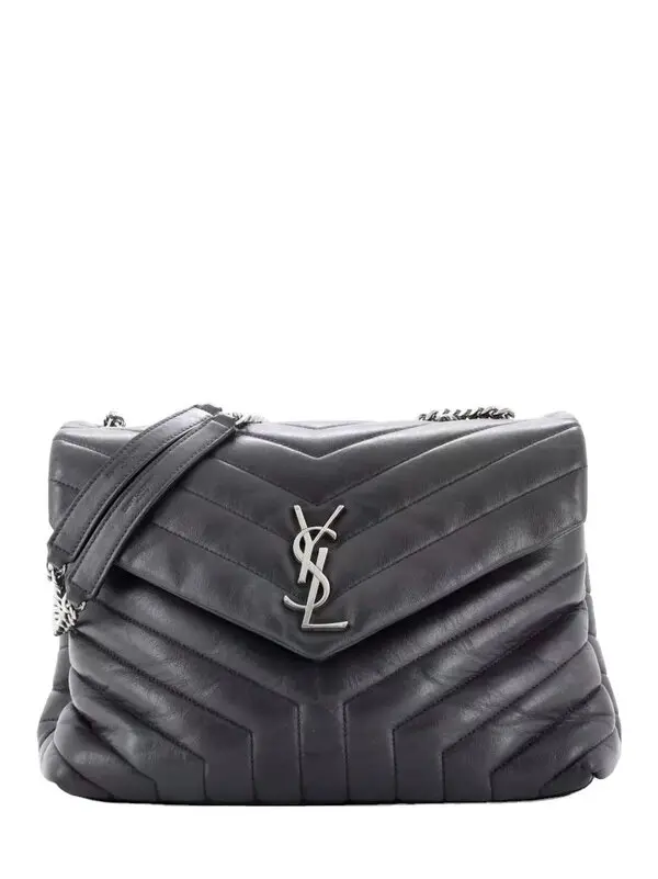 Saint Laurent Loulou Matelasse Chevron Leather Medium Shoulder Bag - Grey