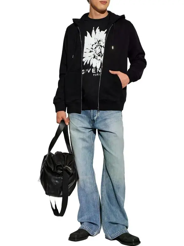 Givenchy Floral-print Logo-print T-shirt - Black