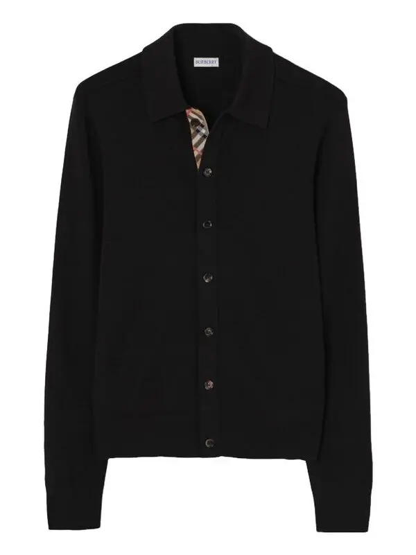 Burberry Wool Cardigan With Check Detail - Black