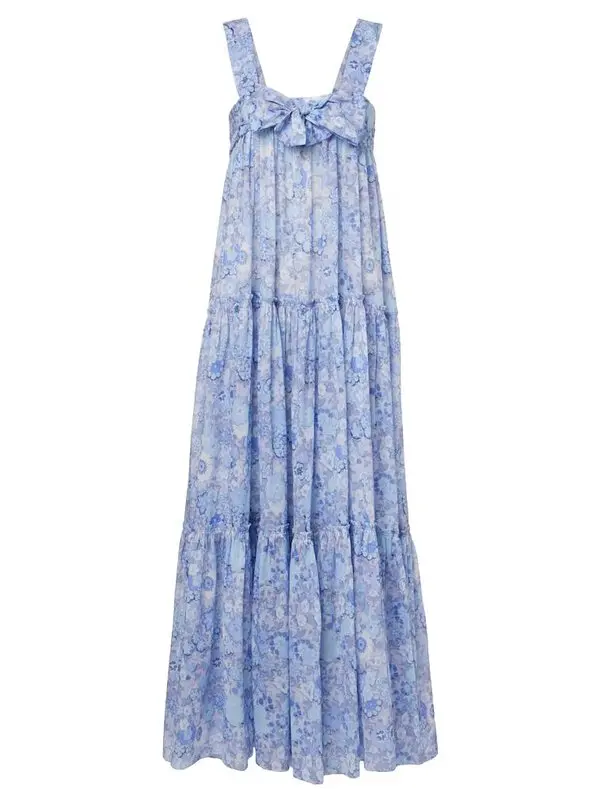 Chloé Floral Tiered Cotton Maxi Dress - Blue