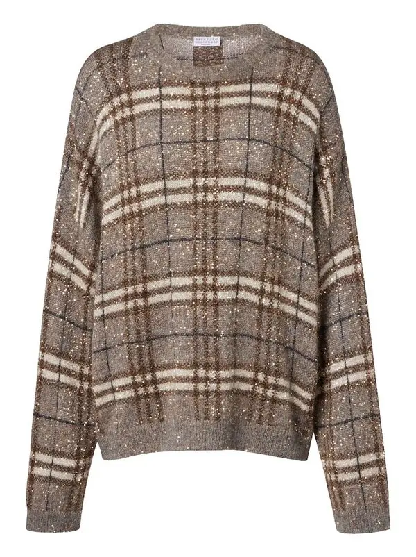Brunello Cucinelli Checked Sequined Sweater - Grey