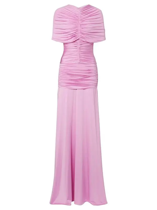 SELF-PORTRAIT Caped Ruched Jersey Maxi Dress - Pink