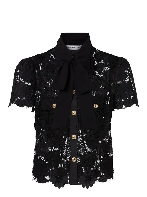 SELF-PORTRAIT Lace Top - Black