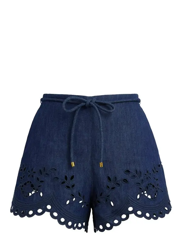 Zimmermann Denim Broderie Shorts - Navy