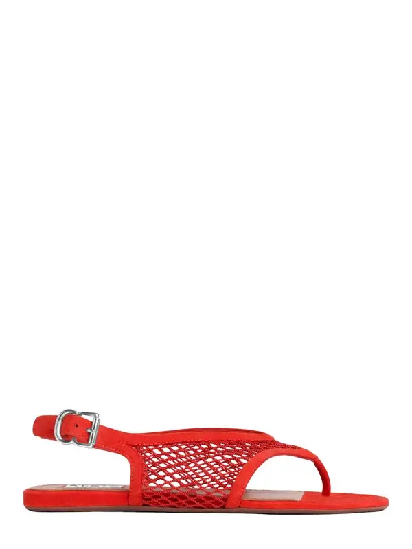 Alaïa Suede Fishnet Thong Sandals - Red