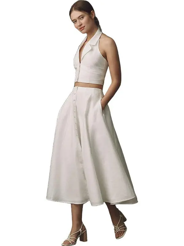 V. CHAPMAN Ashton Halter-neck Top And Midi Skirt Set - White Eyelet