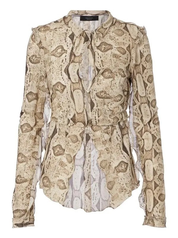 Gucci Snake-print Silk Blouse - Grey