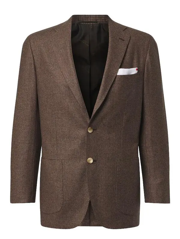 Kiton Prince Of Wales Check Virgin Wool Blazer - Brown