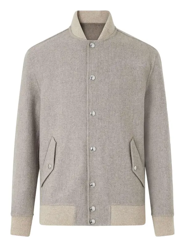Eleventy Wool And Cashmere-blend Herringbone Bomber Jacket - Beige