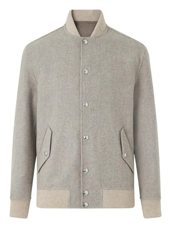Eleventy Wool And Cashmere-blend Herringbone Bomber Jacket - Neutrals