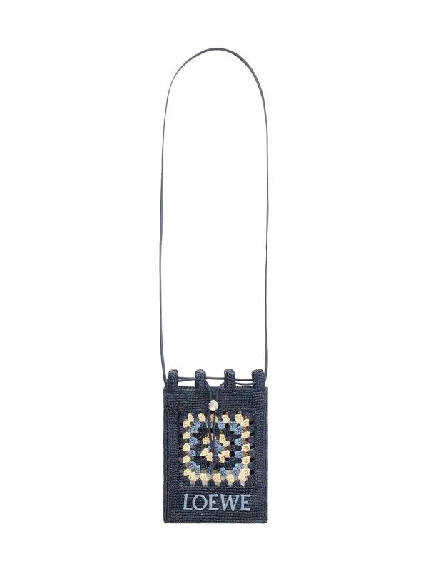 Loewe Crocheted Raffia Bucket Bag With Embroidered Logo - Blue