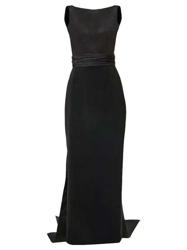 Carolina Herrera Silk Faille Column Gown With Detachable Bow Train - Black