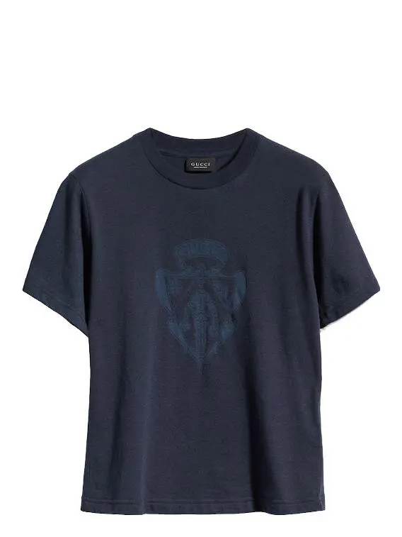 Gucci Cotton Jersey T-shirt With Crest Print - Blue