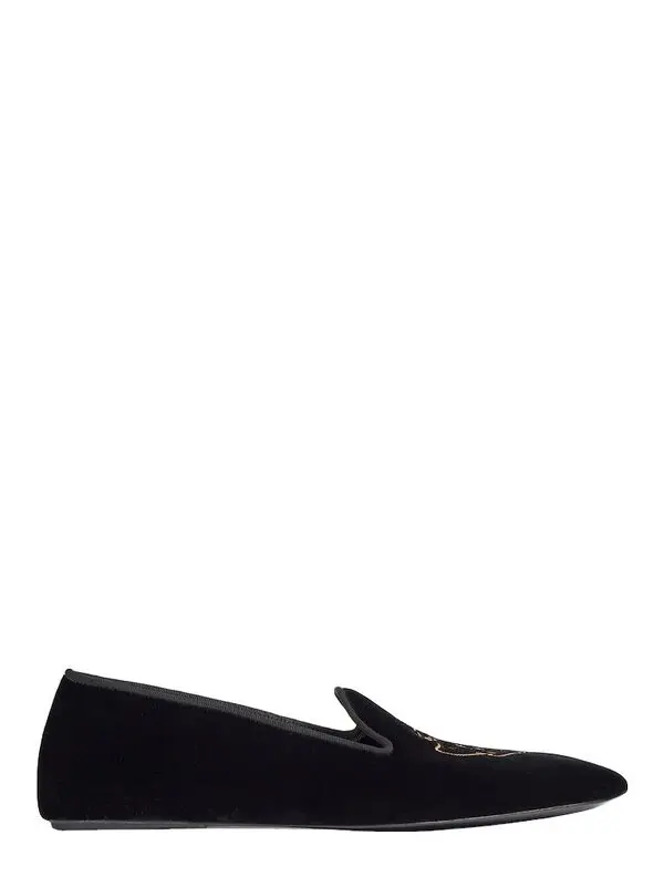 Gucci Velvet Loafers With Crest Embroidery - Black