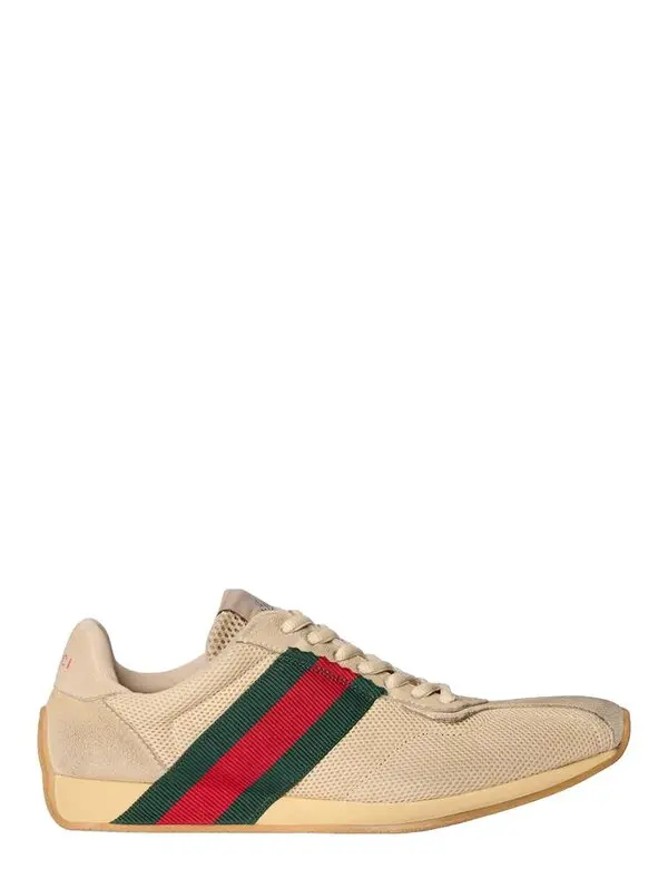 Gucci Tempo Sneaker In Aged-effect Mesh And Suede - Beige