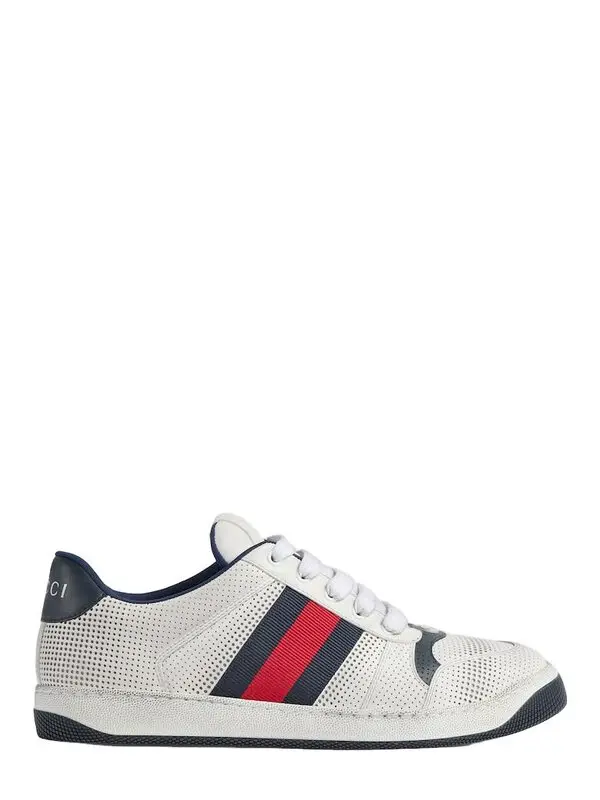 Gucci Leather Screener Sneakers With Web Detail - White