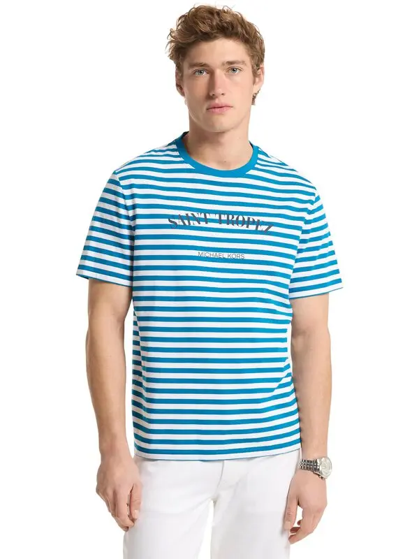 Michael Kors Saint Tropez Striped Cotton Jersey T-shirt In Size By - Blue