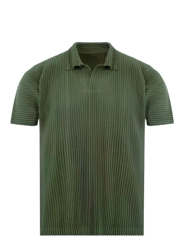 Issey Miyake Pleated-design Polo-collar T-shirt - Green