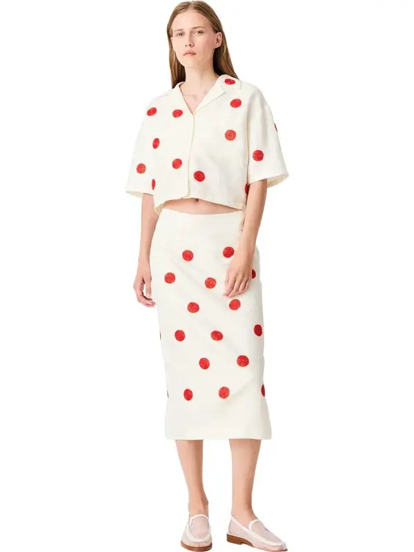Maje Embroidered Linen And Silk Blend Cropped Shirt - White