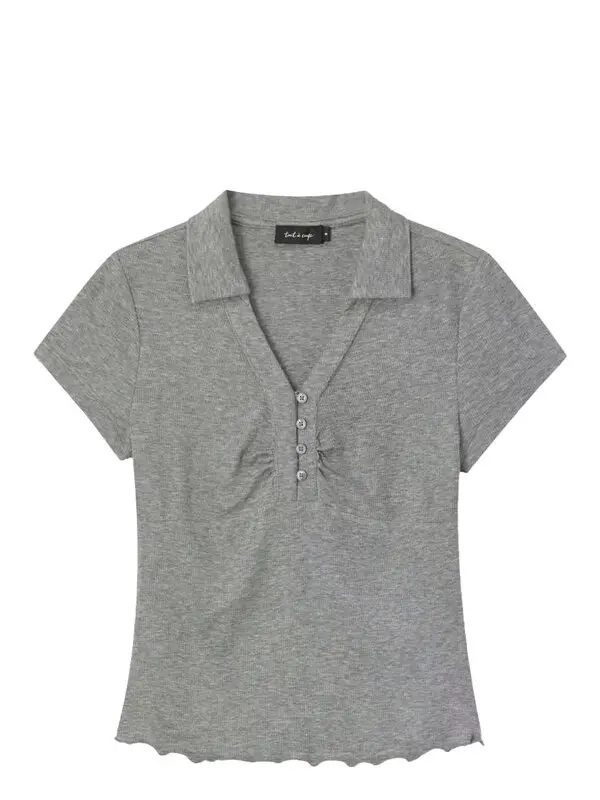 TOUT A COUP Ribbed-knit Ruffled-trim T-shirt - Grey