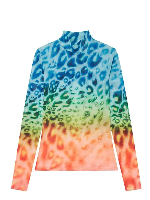Casablanca Leopard Printed Long Sleeve Mesh Top - Multicolor