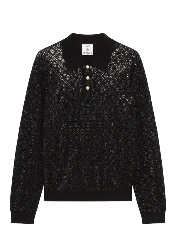 Casablanca Hotfix Monogram Merino Long Sleeve Polo Shirt - Multicolor