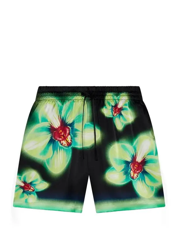 Casablanca Orchid Glitch Silk Shorts - Multicolor