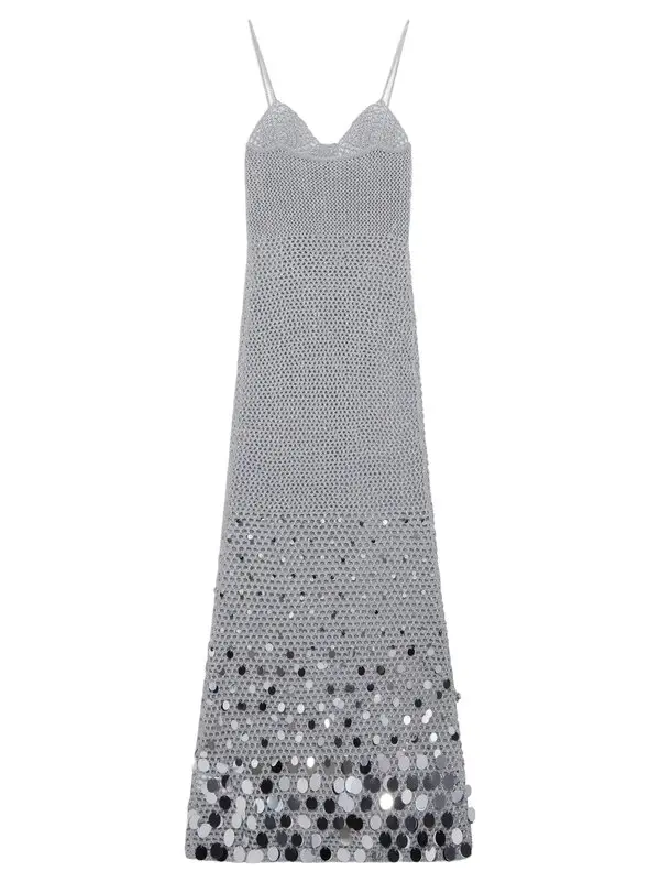 Casablanca Silver Crochet Mirror Maxi Dress - Multicolor