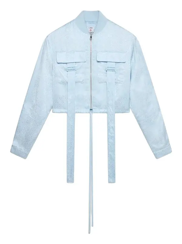 Casablanca Cropped Satin Bomber Jacket With Monogram - Blue