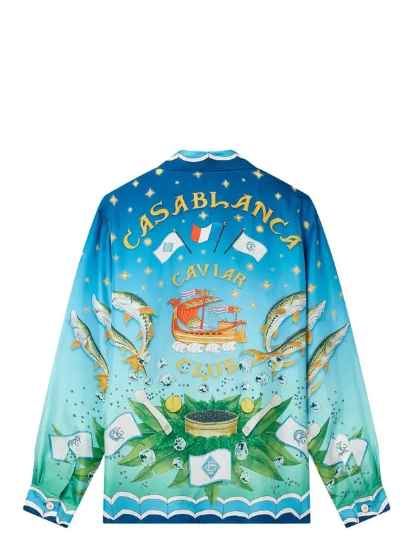 Casablanca Caviar Club Cuban Collar Silk Shirt - Blue