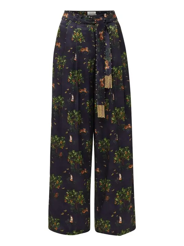 ASHAKI Shanti Tiger" Printed Wide-leg Trousers - Black