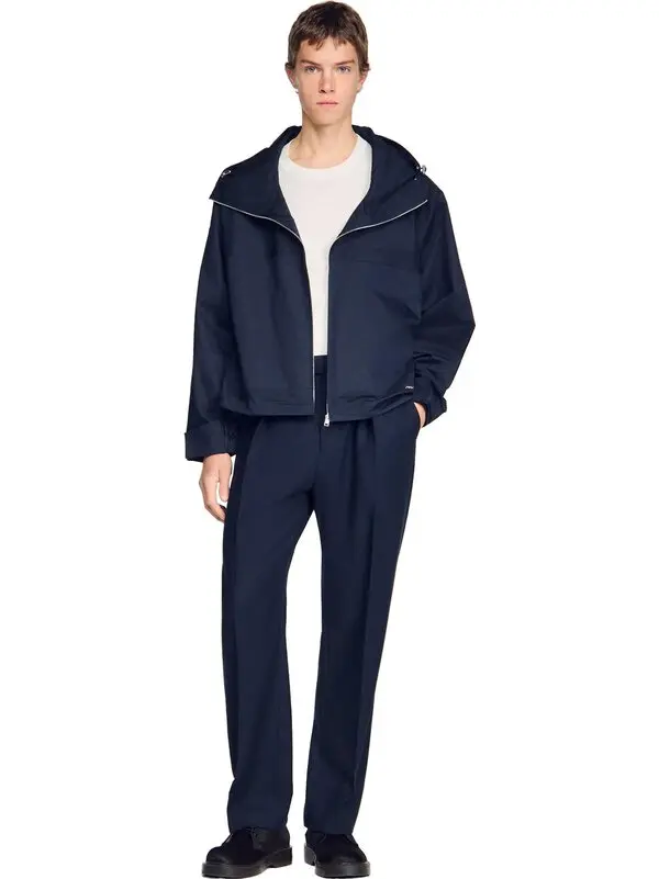 Sandro Zip-up Hooded Cotton Jacket - Midnight Blue