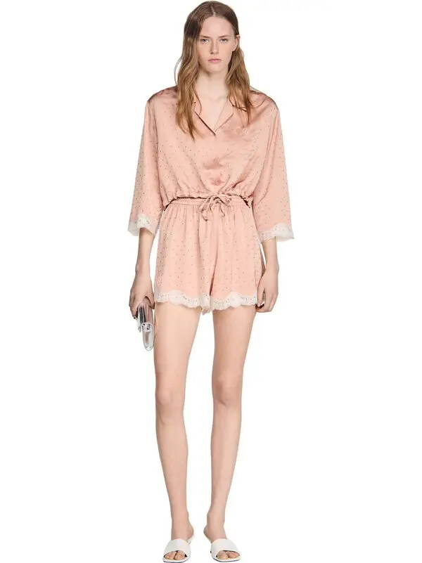 Sandro Cropped Shirt Embellished With Rhinestones - Nude