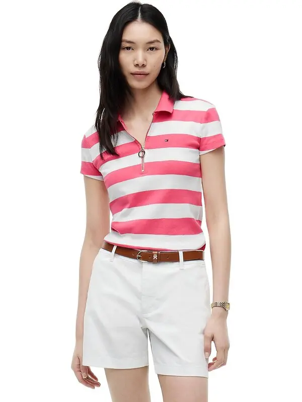 Tommy Hilfiger Striped Zip Polo - Garden Rose