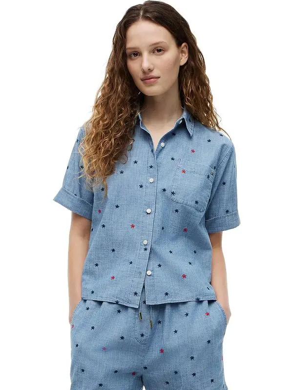 Tommy Hilfiger Allover Star Embroidered Chambray Shirt - Chambray Stars