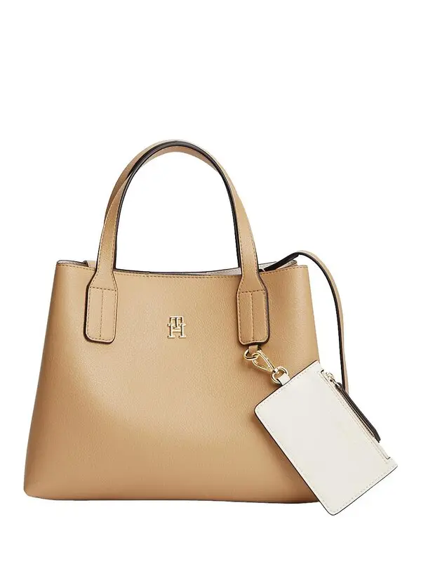 Tommy Hilfiger Monogram Pebbled Mini Satchel Bag - Classic Khaki