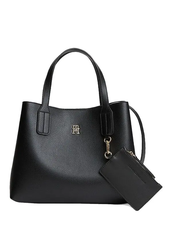 Tommy Hilfiger Monogram Pebbled Mini Satchel Bag - Black