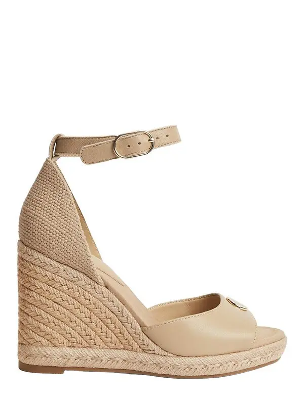 Tommy Hilfiger Leather Wedge Espadrille Sandals With Ankle Strap - Desert