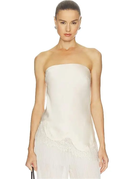 ELODIE THE LABEL Ivory Lace Trim Satin Top - Ecru