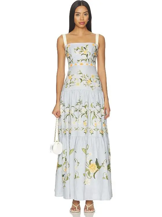 Agua Bendita Floral Embroidered Maxi Dress - Multicolor