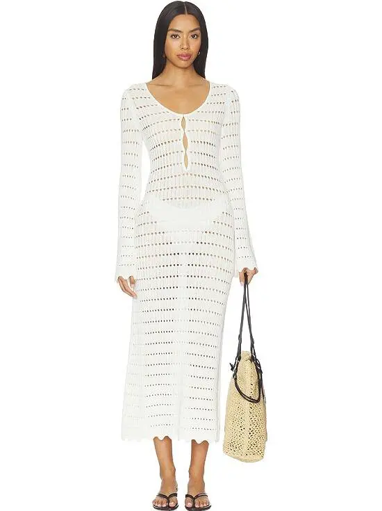 Lioness Leisure Crochet Midi Dress - Porcelain