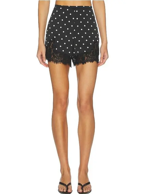Line & Dot Sophie Polka Dot Lace Trim Shorts - Black