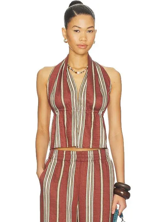 A.L.C. Kaia Halterneck Striped Linen Top - Brunette Multi