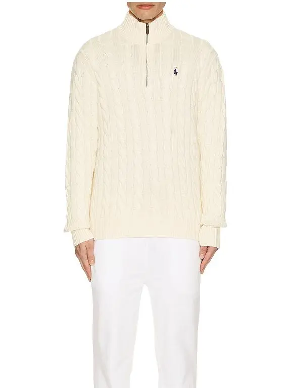 Polo Ralph Lauren Roving Cable Knit Quarter Zip Sweater - Andover Cream