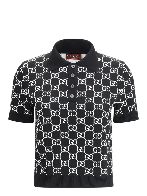 Gucci Gg Wool Jacquard Polo Top - Black