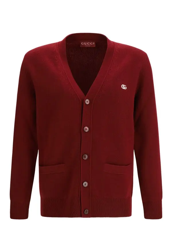 Gucci Wool Cashmere Cardigan With Double G Embroidery - Bordeaux
