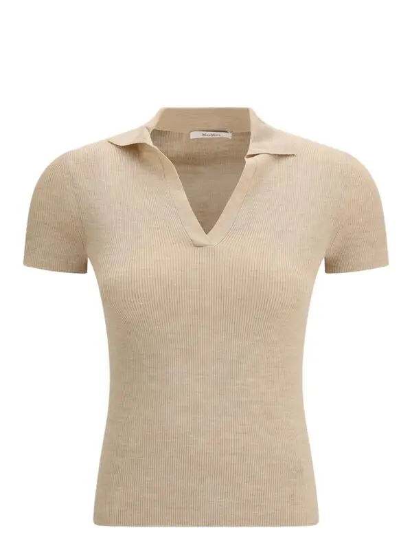Max Mara Albero Ribbed Wool Polo Shirt - Cream