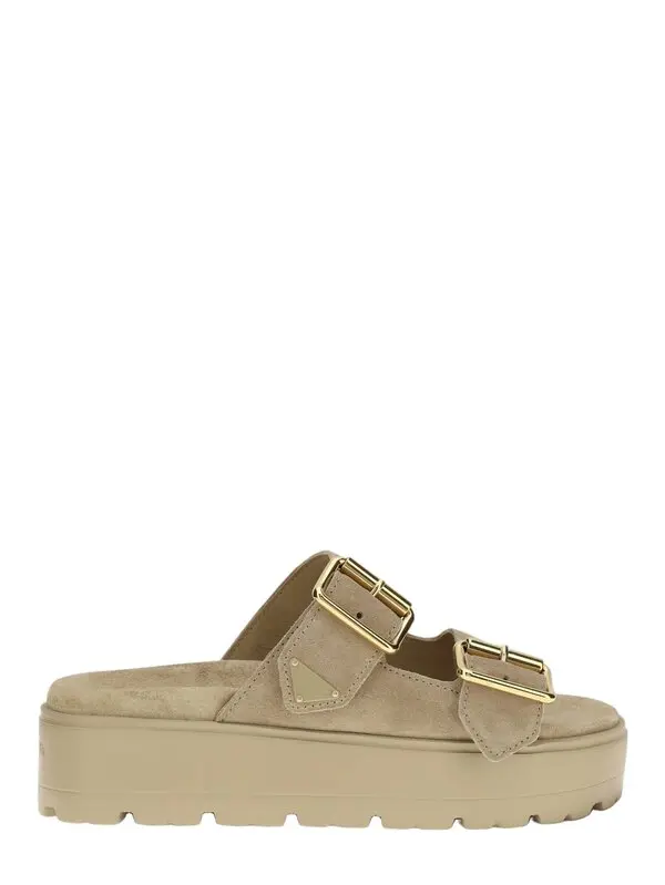 Prada Suede Platform Sandals With Buckle Detail - Cream